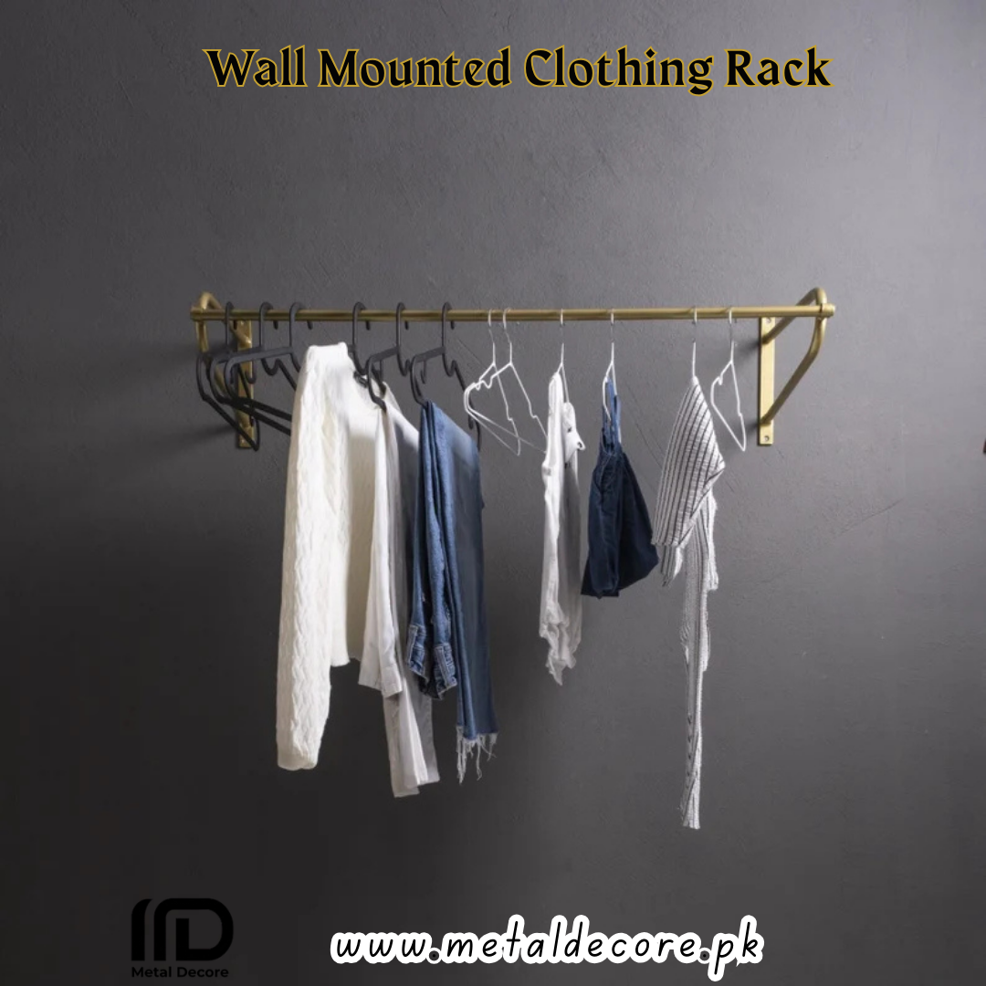 Luxe Wall-Mounted Gold Clothing Rack – Metal Decore